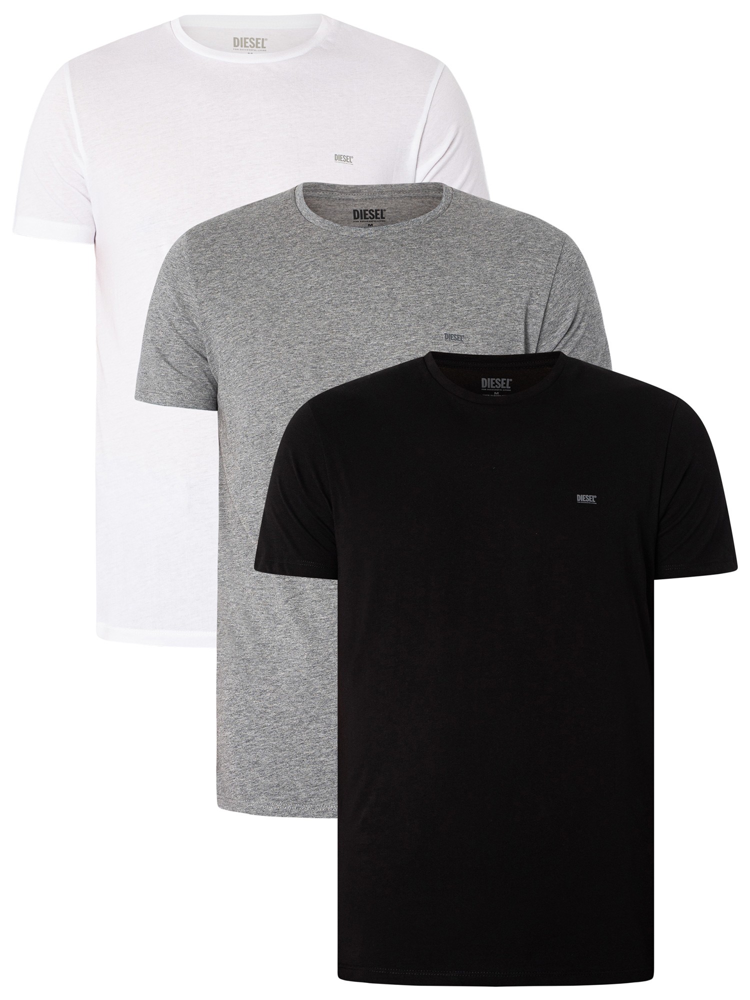 Diesel 3 Pack Lounge Jake T-Shirts - Black/Grey/White | Standout