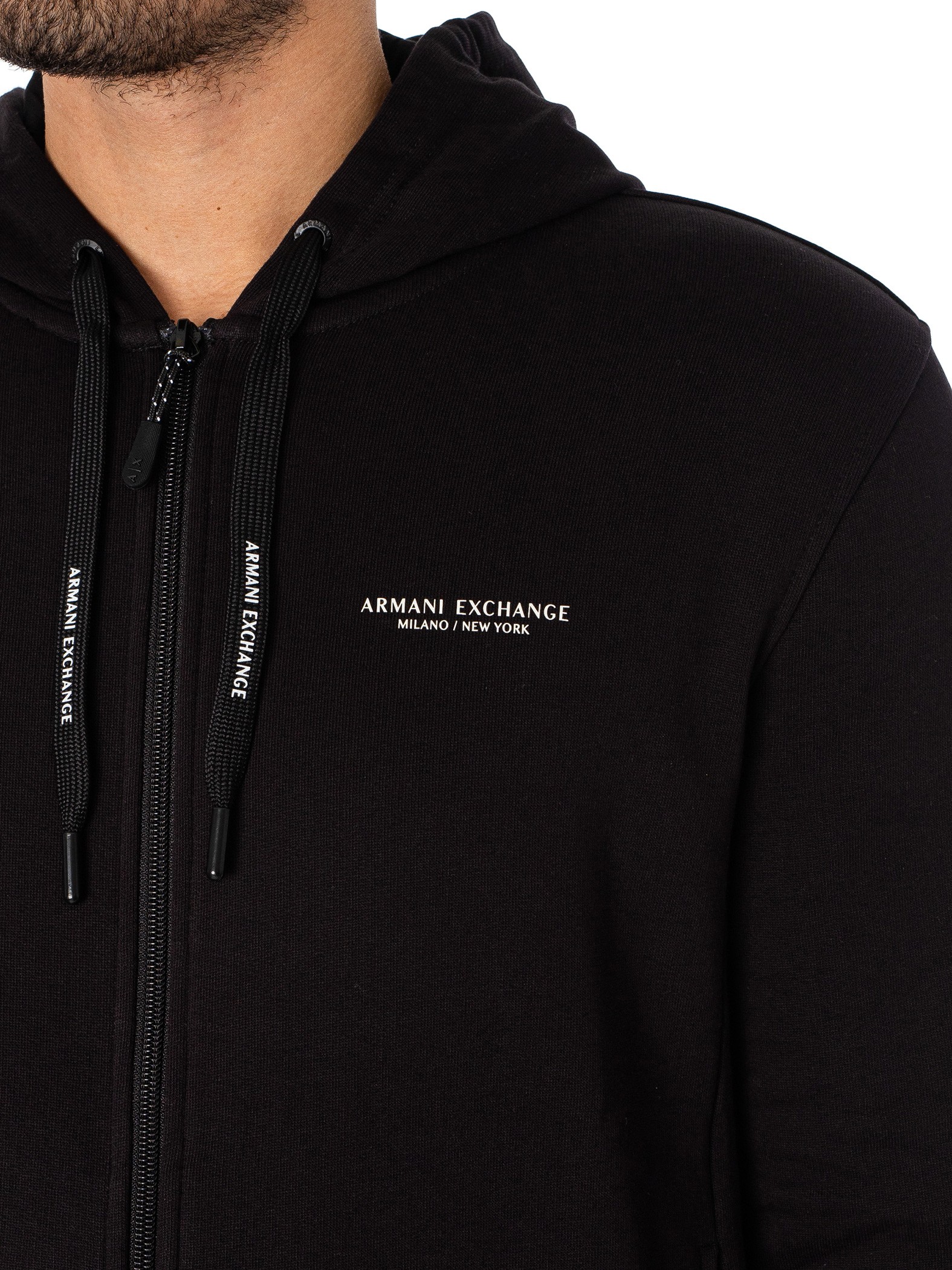 Armani Exchange Chest Logo Zip Hoodie - Black | Standout