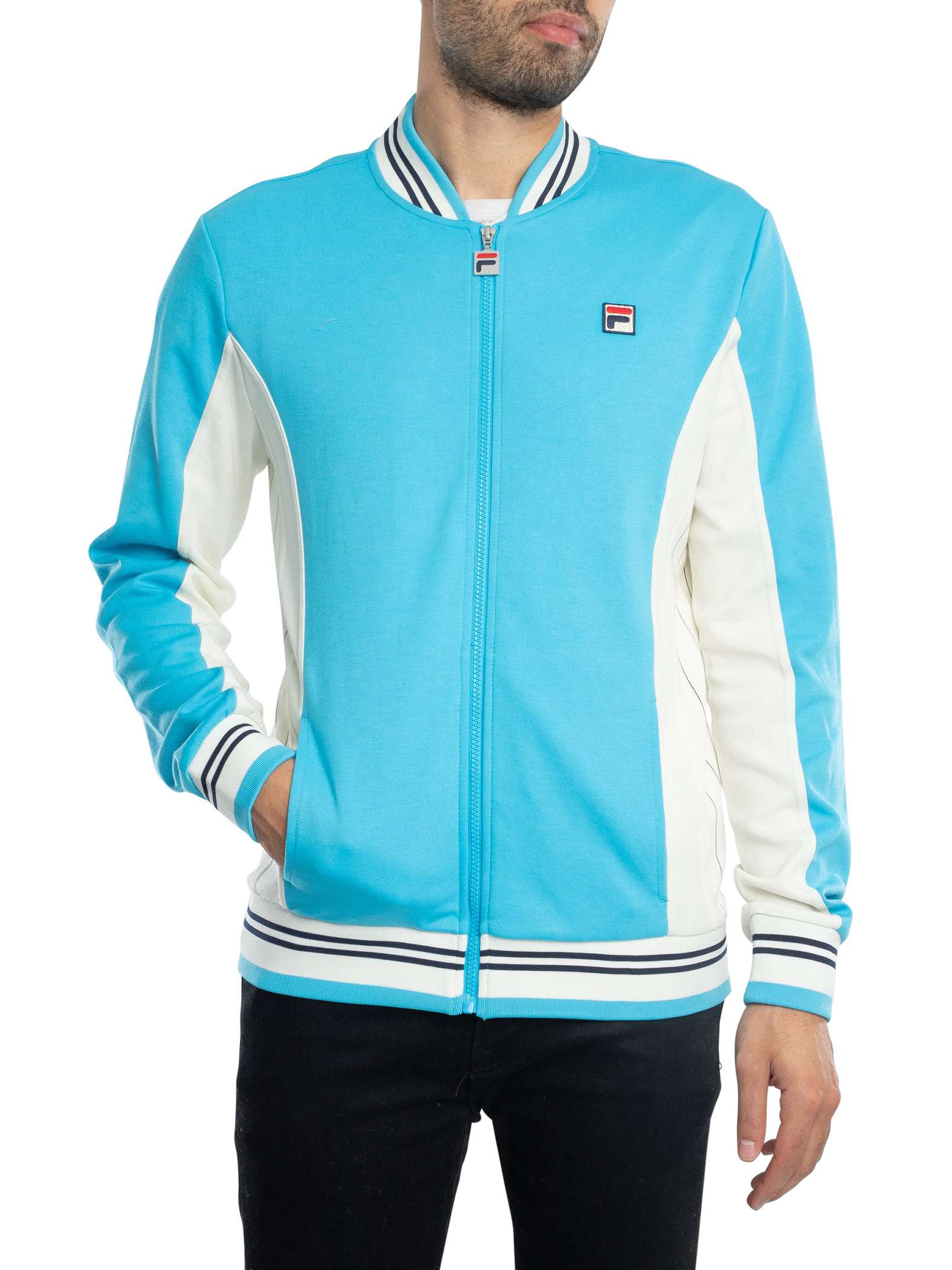 Fila Settanta Baseball Track Jacket - Cyan Blue/Gardenia/Navy | Standout